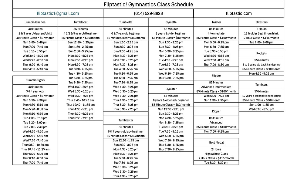 CLASS SCHEDULE | Fliptastic